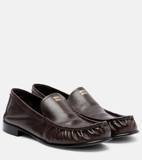 Miu Miu Logo Leather Loafers - Black