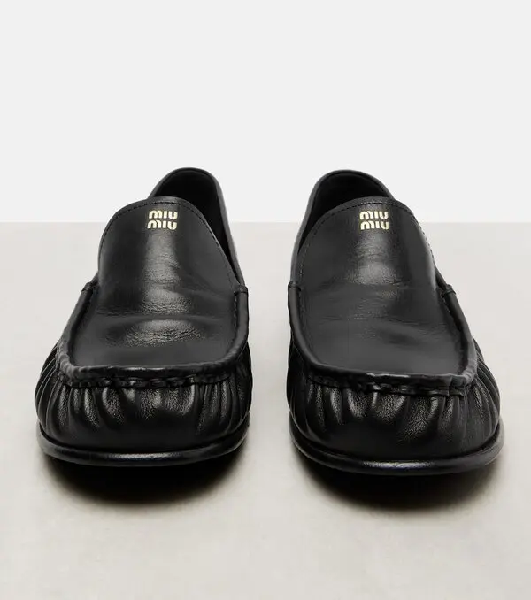 Miu Miu Logo Leather Loafers - Black