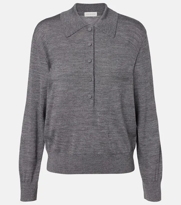 Dries Van Noten Wool Polo Sweater - Grey