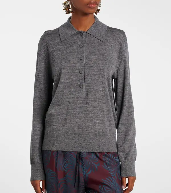 Dries Van Noten Wool Polo Sweater - Grey