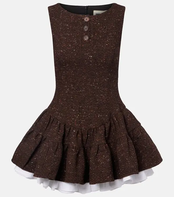SHUSHU/TONG Knitted Wool-blend Minidress - Brown