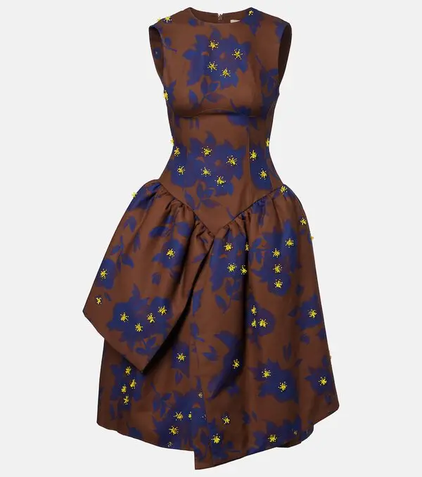 SHUSHU/TONG Floral Print Linen Midi Dress - Multicoloured