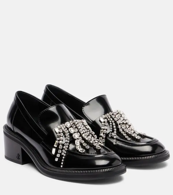 JIMMY CHOO Tylor Embellished Leather Loafer Pumps - Black