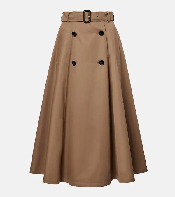 Burberry Belted Cotton Midi Skirt - Brown