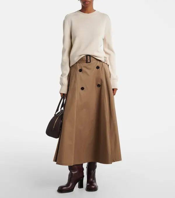 Burberry Belted Cotton Midi Skirt - Brown
