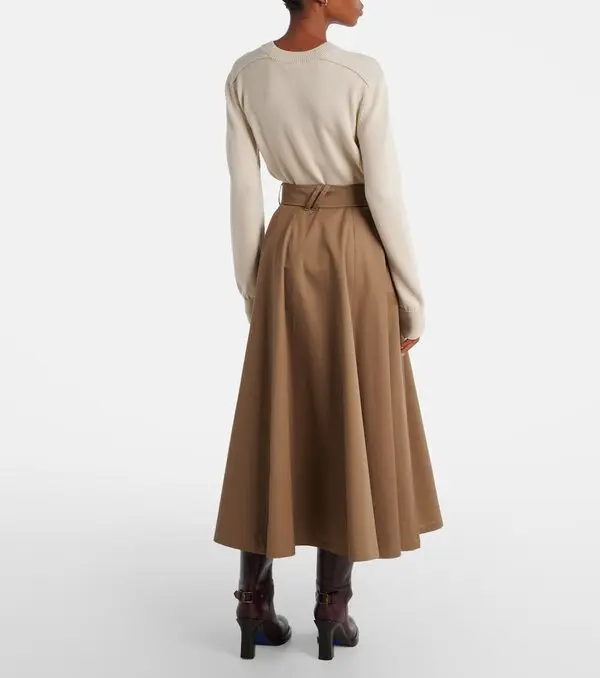Burberry Belted Cotton Midi Skirt - Brown