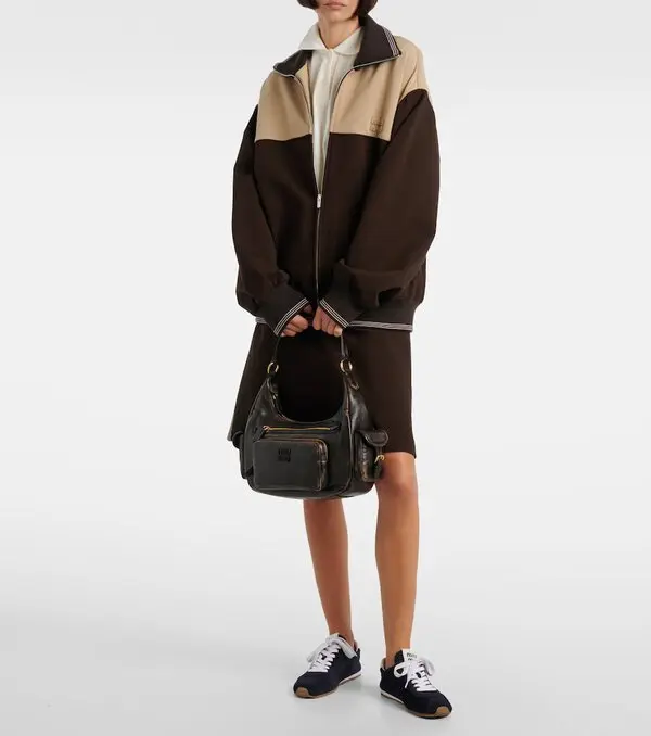 Miu Miu Distressed Leather Shoulder Bag - Brown