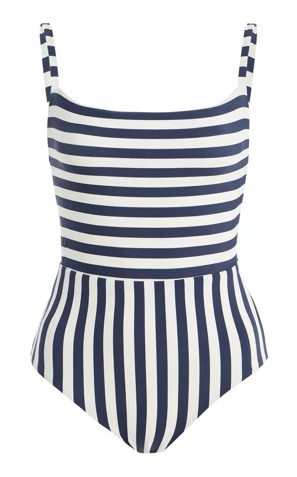 ANEMOS Striped Square-neck One-piece Swimsuit - Navy