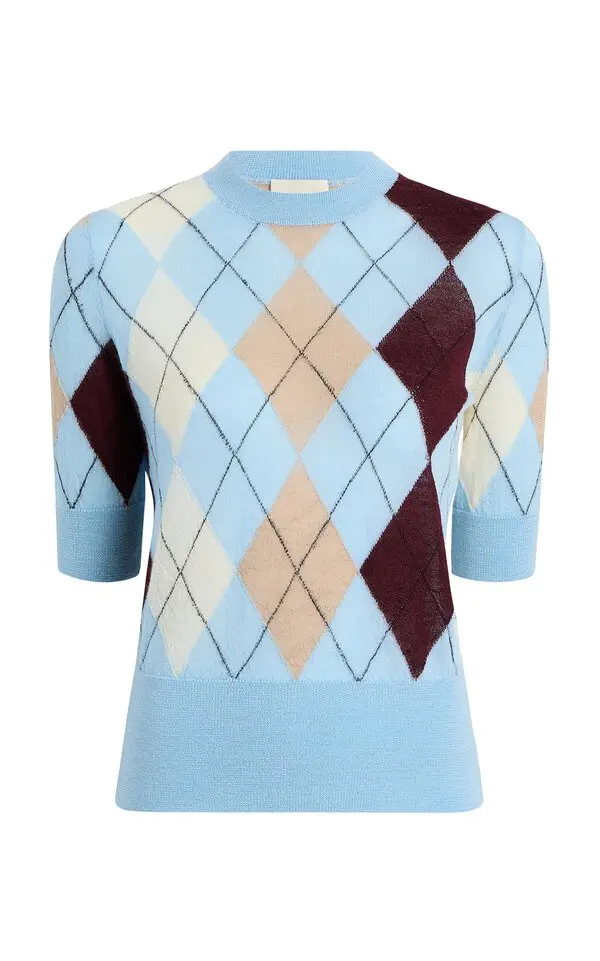 Khaite Argyle-knit Cashmere-blend Top - Light Blue