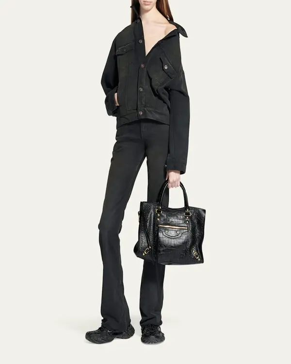 Balenciaga Le City Medium Croc-embossed Leather Crossbody Bag