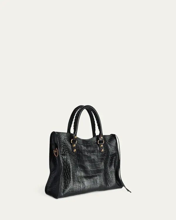 Balenciaga Le City Medium Croc-embossed Leather Crossbody Bag