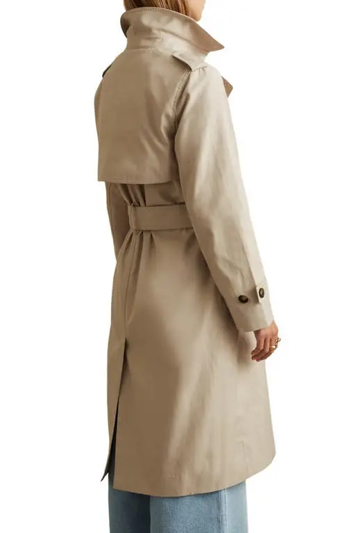 REISS Azura Trench Coat With Removable Quilted Hood - Stone