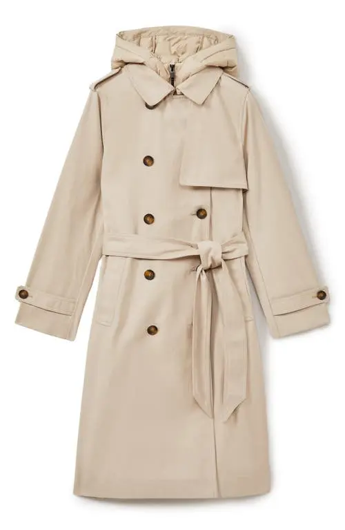 REISS Azura Trench Coat With Removable Quilted Hood - Stone
