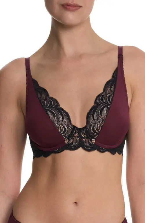 Natori Persuasion Lace Convertible Plunge T-shirt Bra - Royal Fig/black