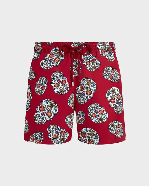 Vilebrequin Día De Muertos Print Swim Trunks - Red