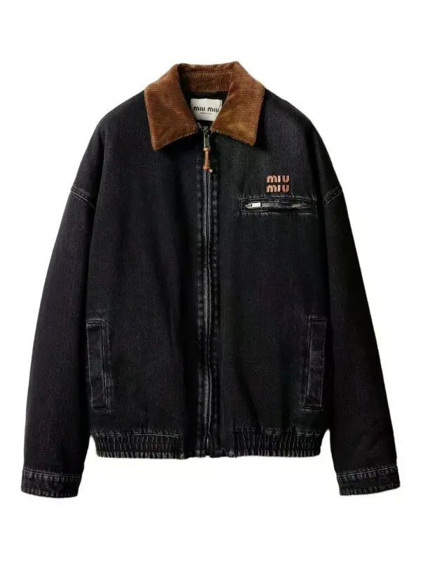 Miu Miu Contrast-collar Logo Blouson Jacket - Black