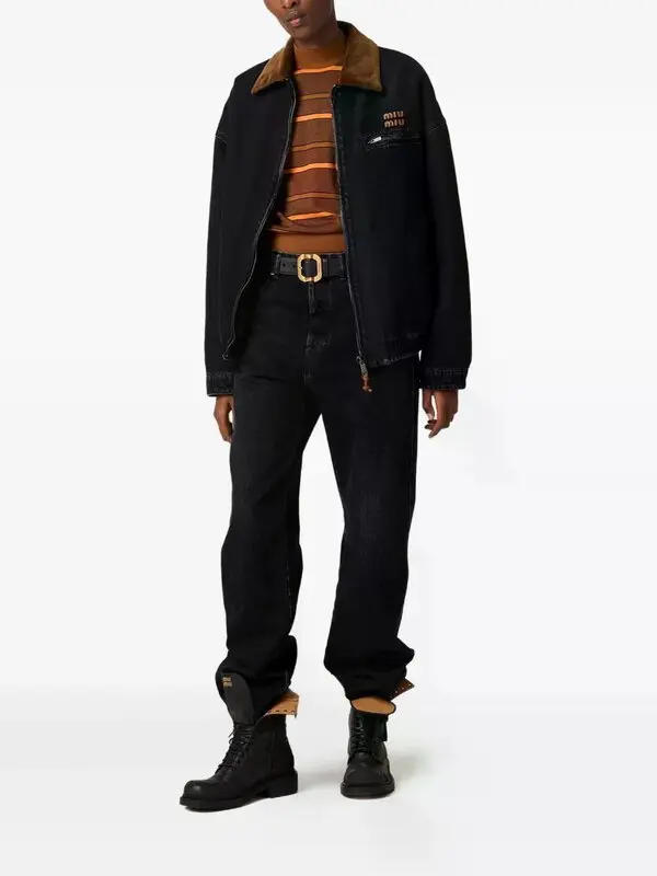 Miu Miu Contrast-collar Logo Blouson Jacket - Black