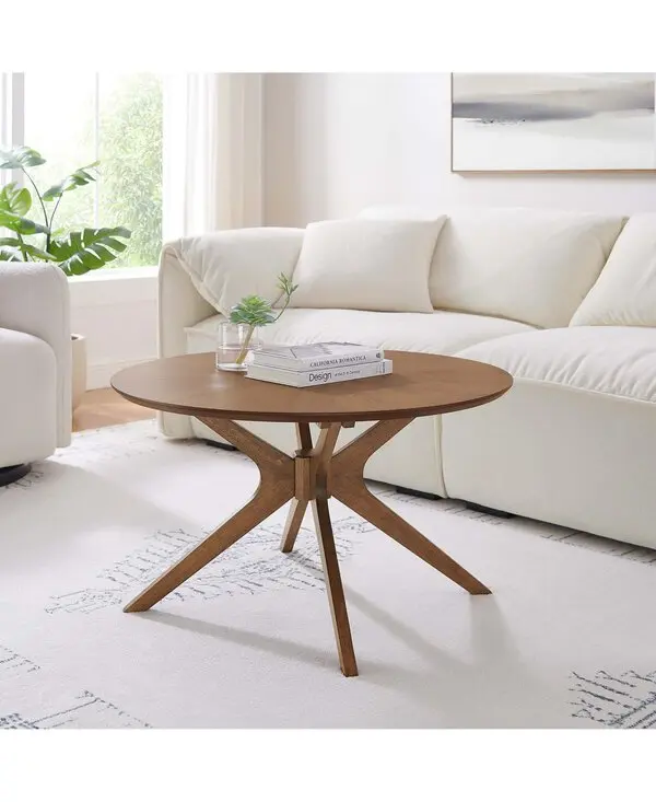 MODWAY Crossroads Round Wood Coffee Table - Walnut