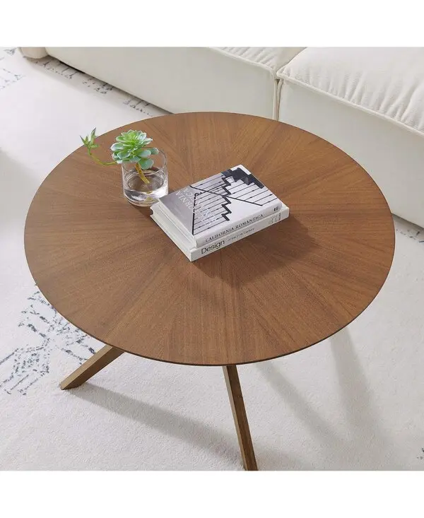 MODWAY Crossroads Round Wood Coffee Table - Walnut
