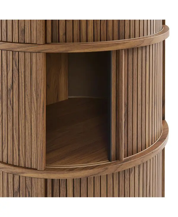 MODWAY Clement Round Pedestal Stand Storage Table With Sliding Tambour Doors