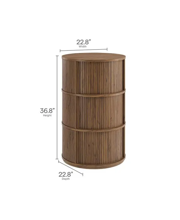 MODWAY Clement Round Pedestal Stand Storage Table With Sliding Tambour Doors