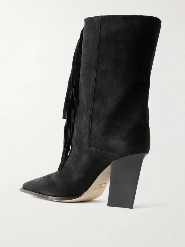 JIMMY CHOO Hart 85 Fringed Suede Boots - Black