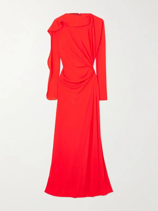 Victoria Beckham Draped Asymmetric Jersey Maxi Dress - Red