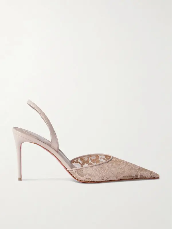 CHRISTIAN LOUBOUTIN Kate Max 85 Leather-trimmed Lace Slingback Pumps - Neutrals