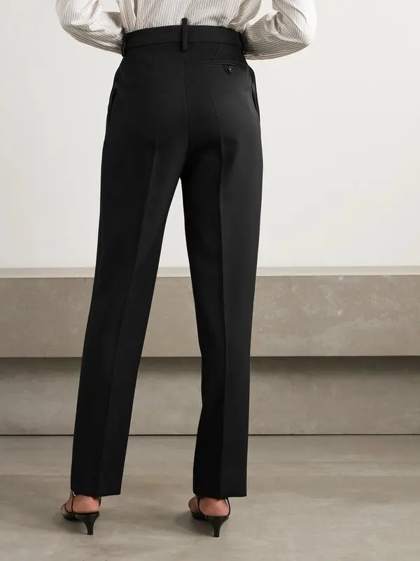 Victoria Beckham Grain De Poudre Wool Pleated Wide-leg Pants - Black