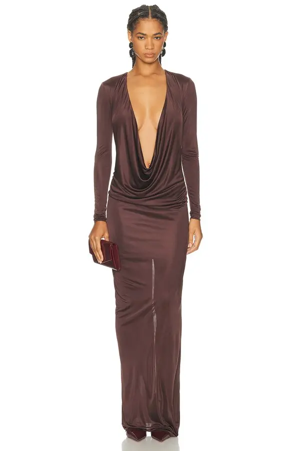 Atlein Plunge Neck Long Dress