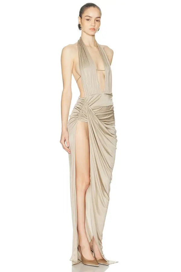 Atlein Open Draped Gown - Poussiere