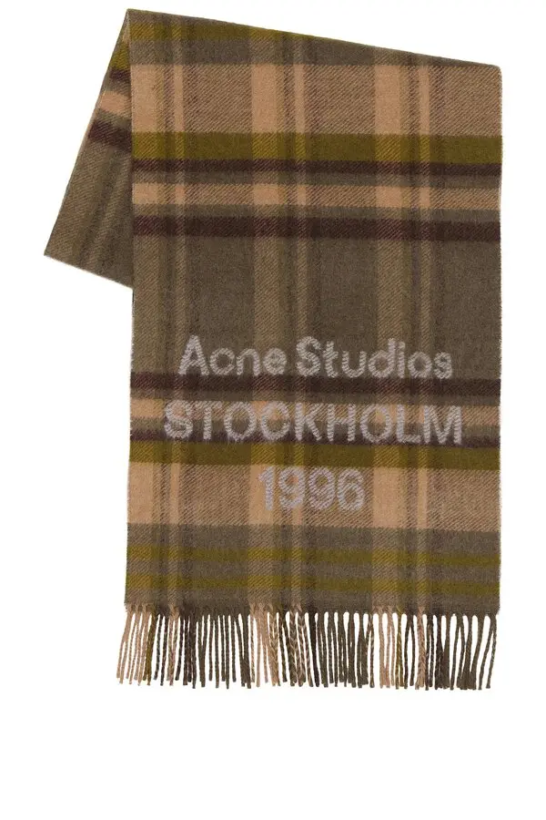 Acne Studios Venus Check 1996 Scarf In Beige - Olive Green & Grey