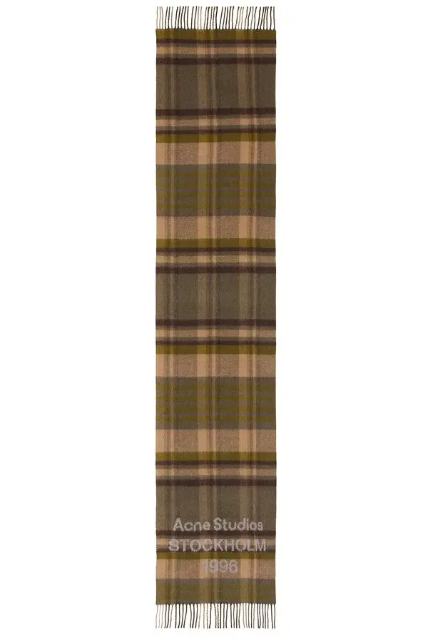Acne Studios Venus Check 1996 Scarf In Beige - Olive Green & Grey