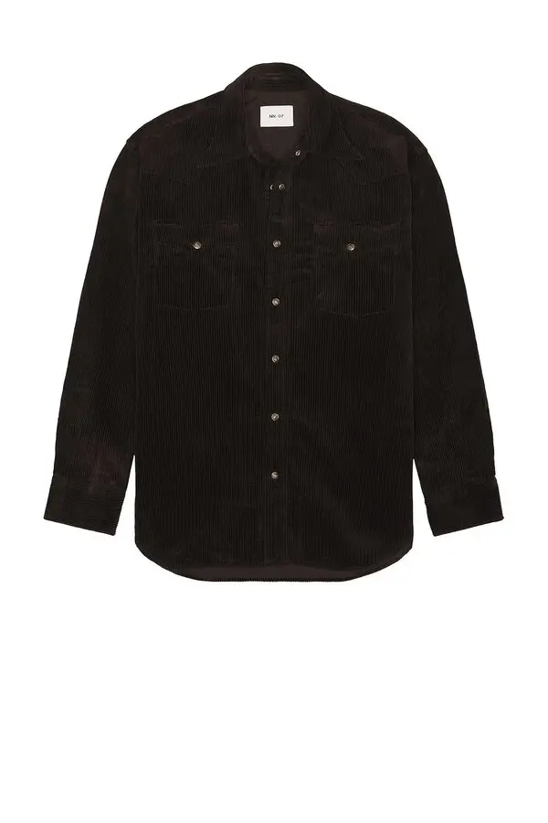Nn07 Ricky Cord Shirt In Chocolate - Demitasse