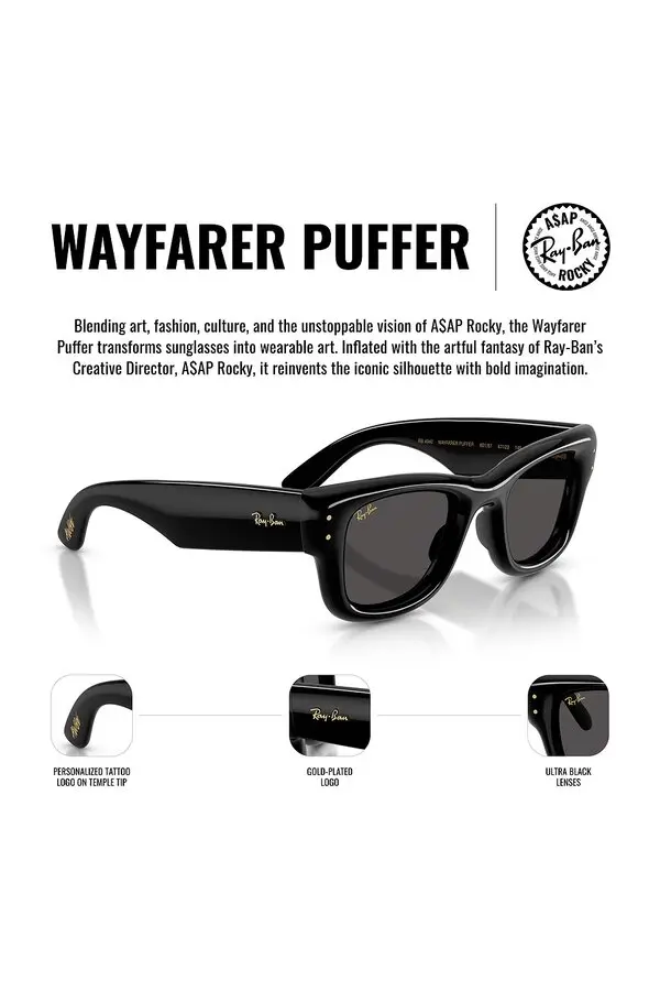 Ray-ban X A$ap Rocky Wayfarer Puffer Sunglasses - Black