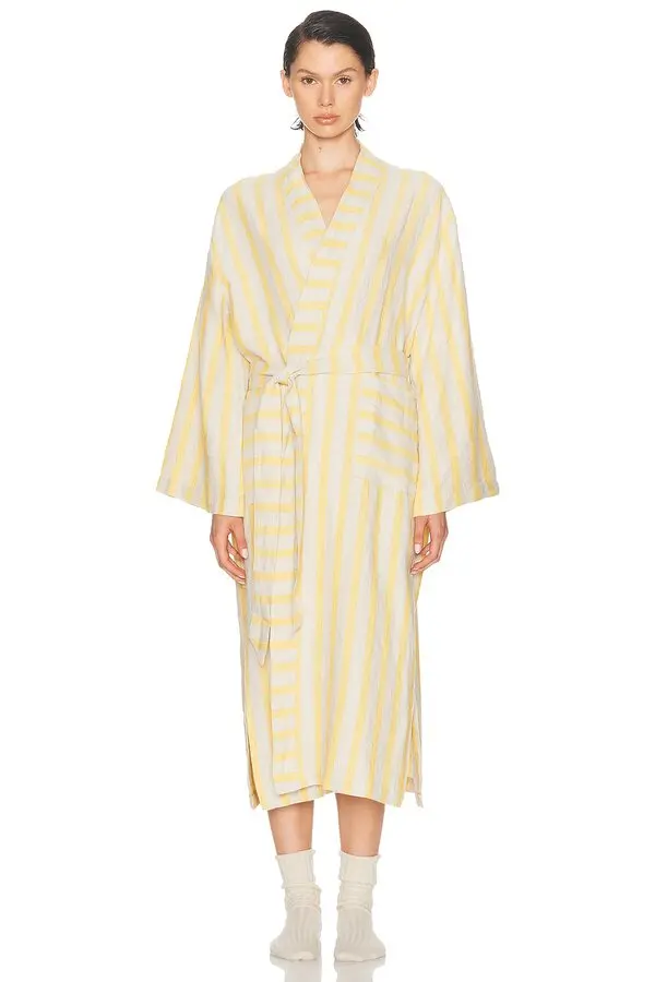 PARACHUTE Linen Stripe Robe In Yellow,beige - Natural & Yellow