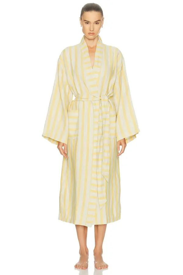 PARACHUTE Linen Stripe Robe In Yellow,beige - Natural & Yellow
