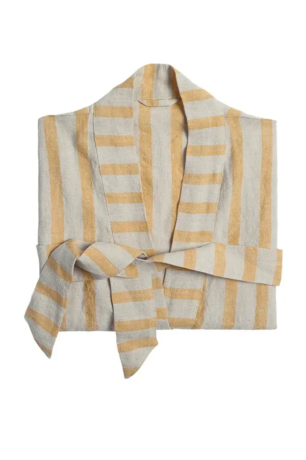 PARACHUTE Linen Stripe Robe In Yellow,beige - Natural & Yellow