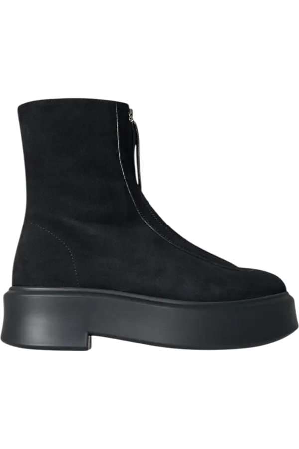 THE ROW Zipped Suede Ankle Boots - Black