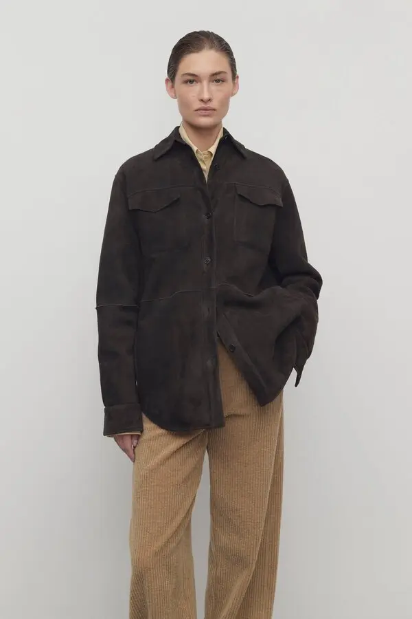 THE ROW Gwena Shearling Jacket - Dark Brown