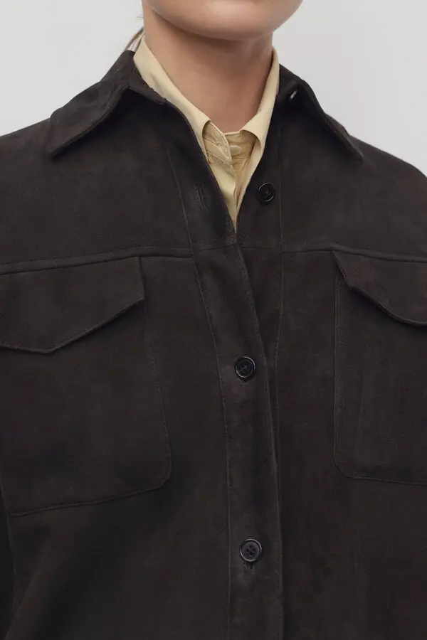 THE ROW Gwena Shearling Jacket - Dark Brown