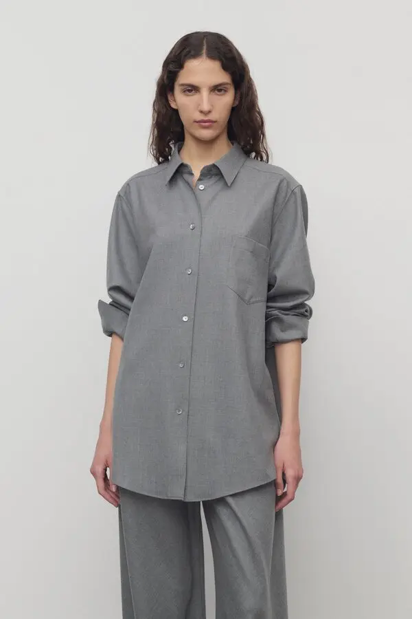 THE ROW Pino Shirt In Virgin Wool - Grey