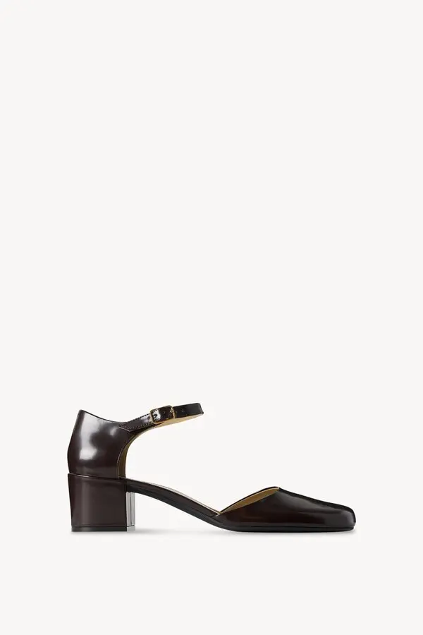 THE ROW Leather Ankle Strap Heels - Lacquer Brown