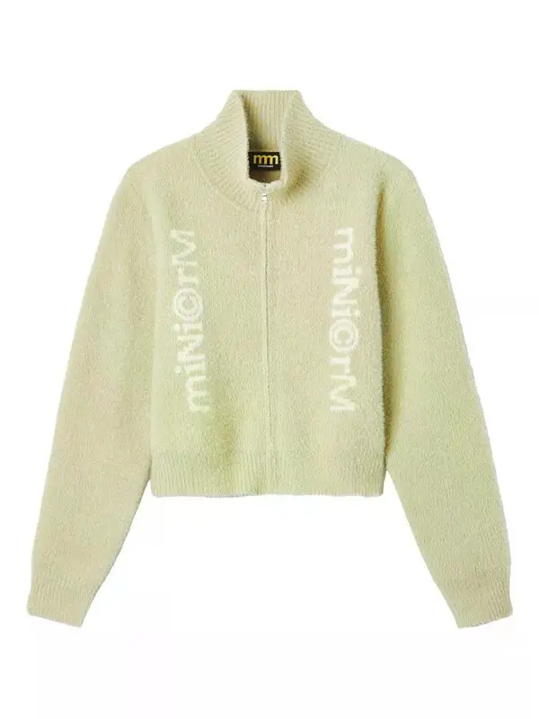 MINI CREAM High-neck Zip-front Cardigan - Green