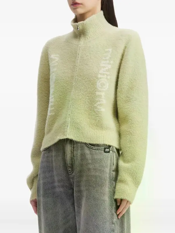 MINI CREAM High-neck Zip-front Cardigan - Green