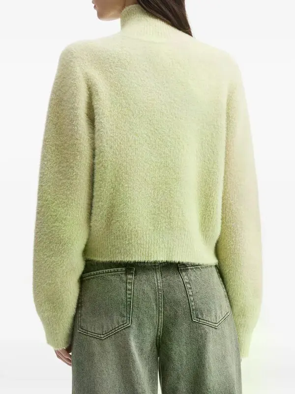 MINI CREAM High-neck Zip-front Cardigan - Green