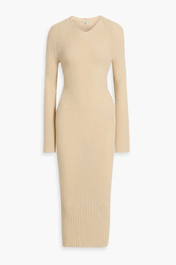 TOTEME Ribbed Bouclé-knit Wool-blend Midi Dress - Beige
