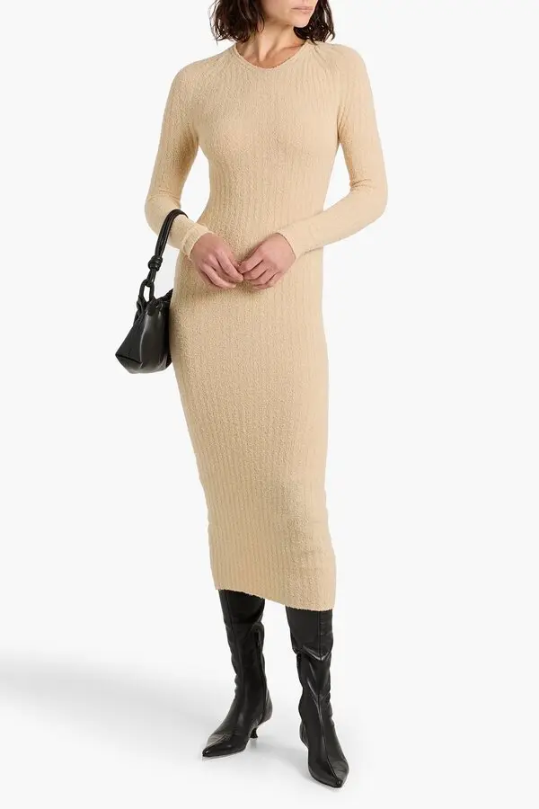 TOTEME Ribbed Bouclé-knit Wool-blend Midi Dress - Beige