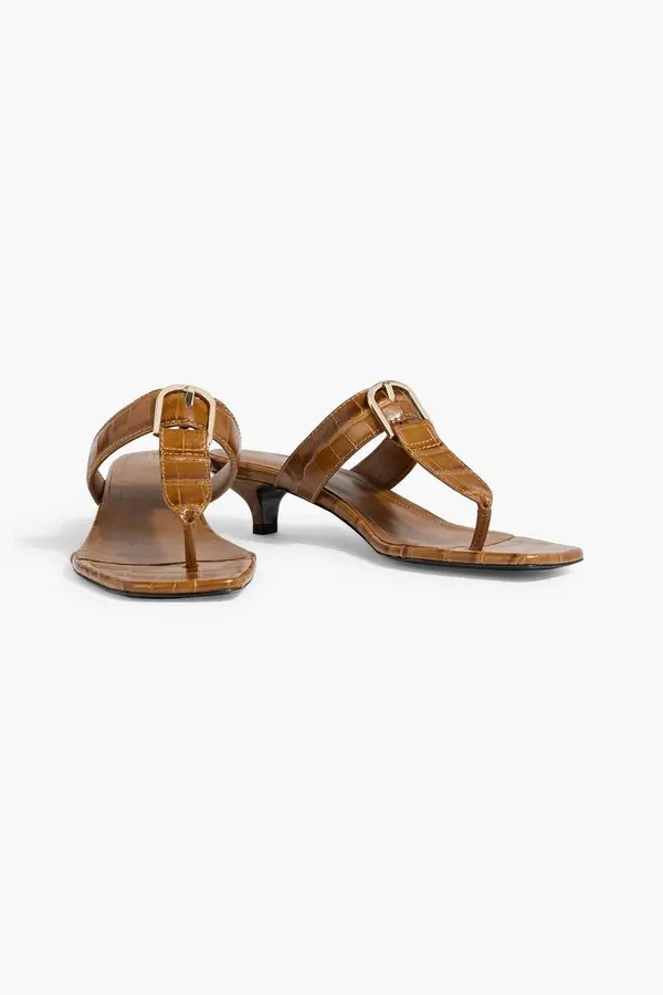 TOTEME Buckled Croceffect Leather Mules - Camel