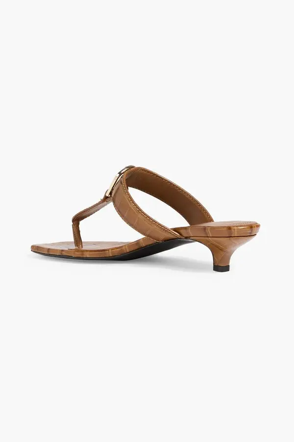 TOTEME Buckled Croceffect Leather Mules - Camel